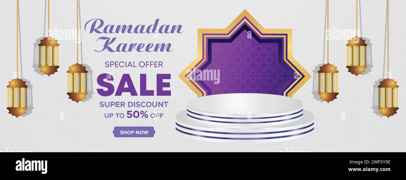 Ramadan Kareem Super Sale Web Banner Background with Podium for Display ...