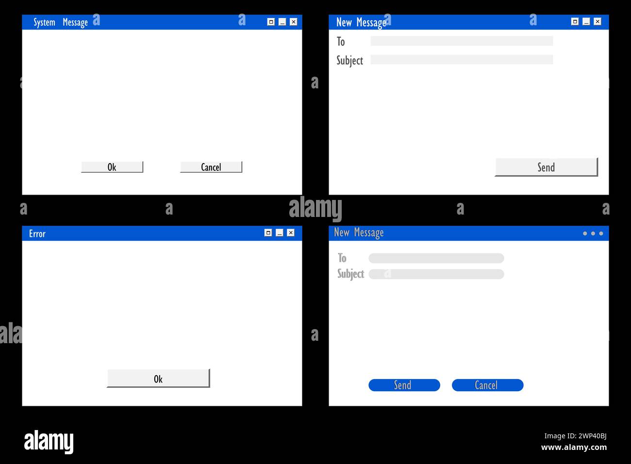 Set Computer Message System Computer Interface Dialog Frame Vector Illustration Stock Image