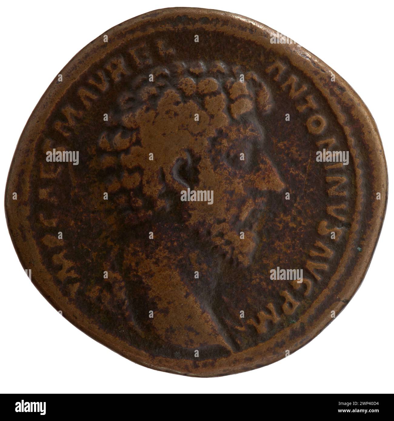Counterfeit bronze sesterce modeled after coins of Marcus Aurelius ...