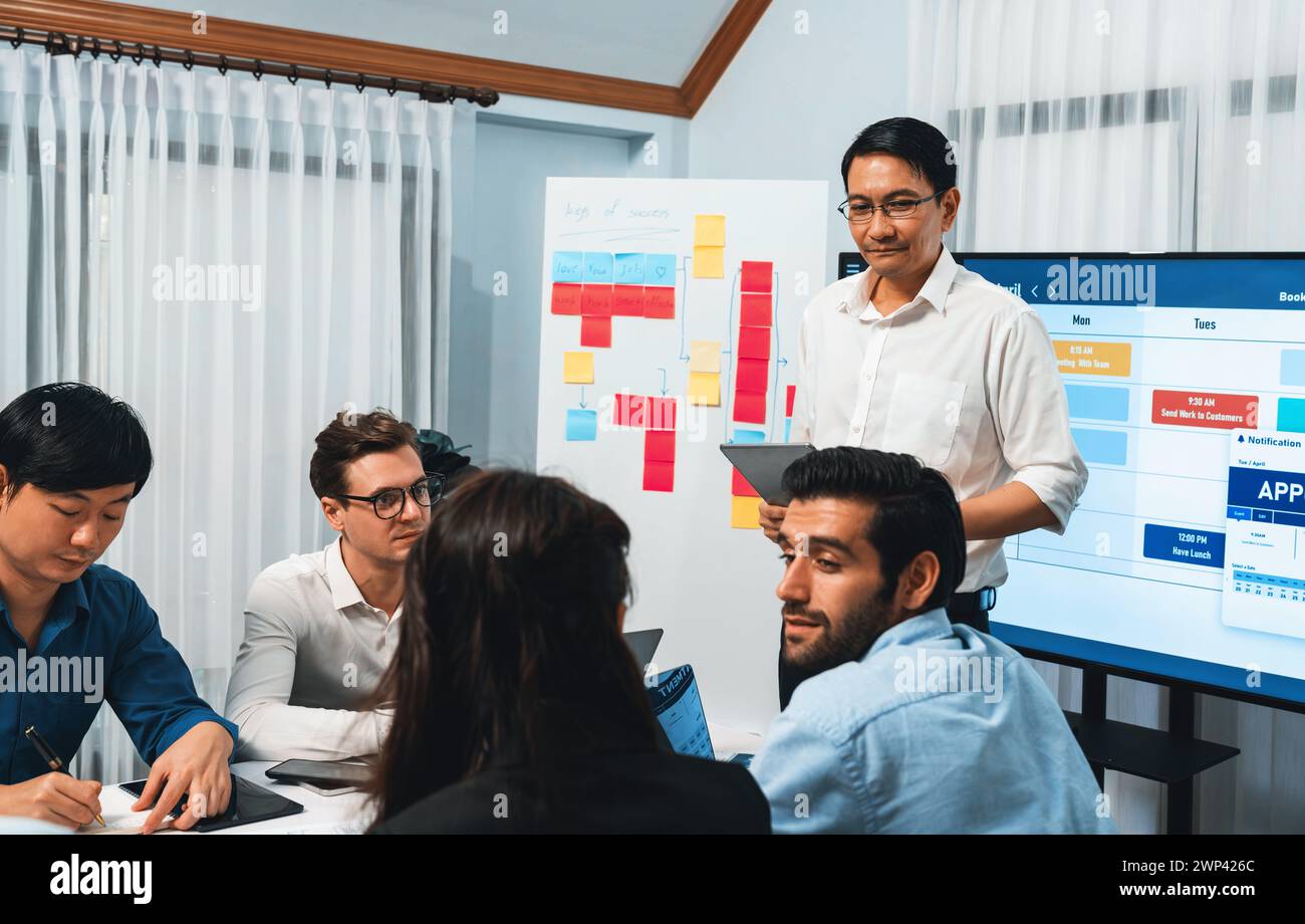 Project manager communicate and collaborate with team using project ...