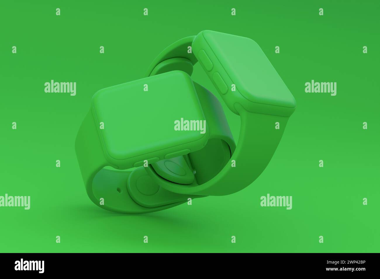 Set of smart watches with straps on monochrome background. 3D render ...