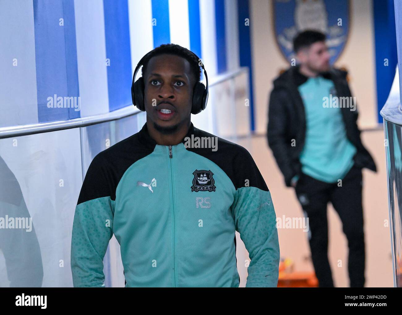 Mickel Miller of Plymouth Argyle arrives during the Sky Bet ...