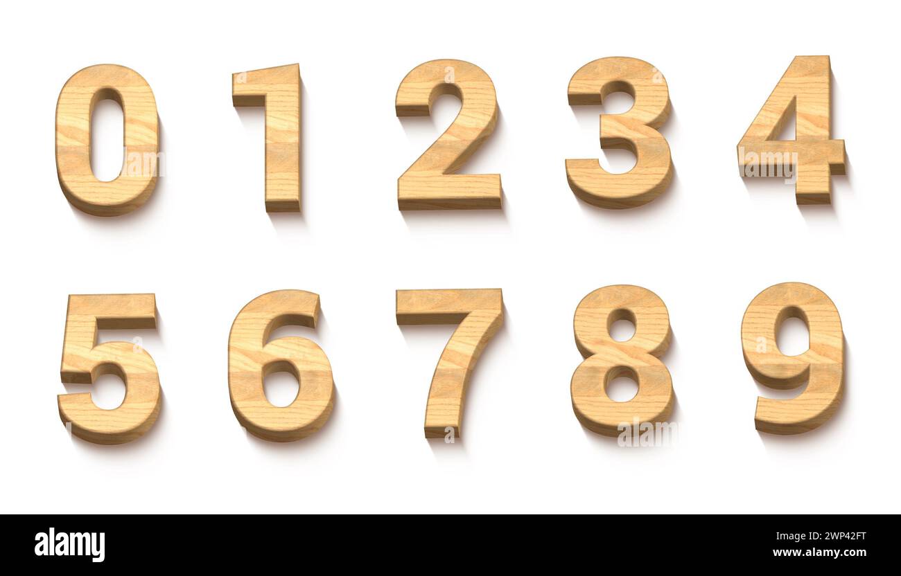 set of wooden numbers on white background, 3d illustration Stock Photo ...