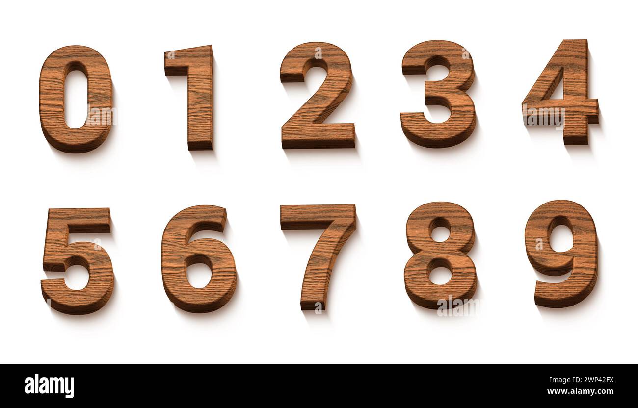set of wooden numbers on white background, 3d illustration Stock Photo ...