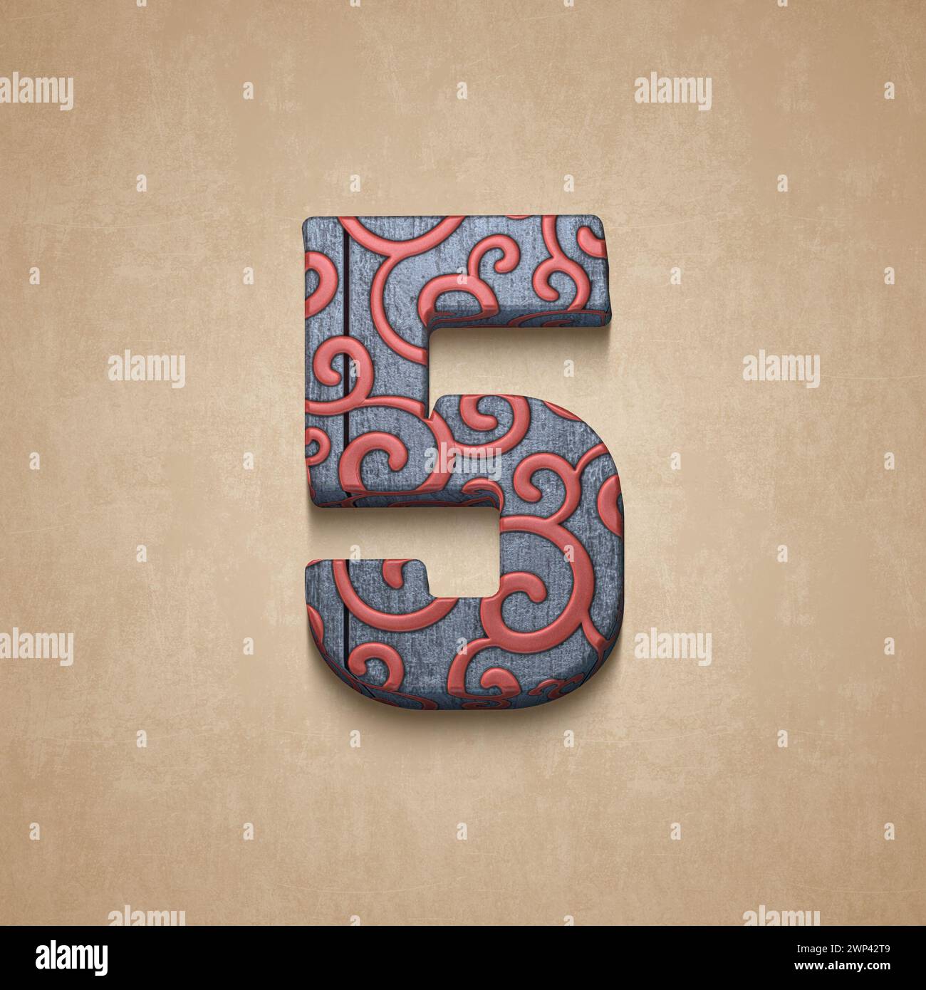 set of decorated wooden numbers, 3d rendering Stock Photo - Alamy