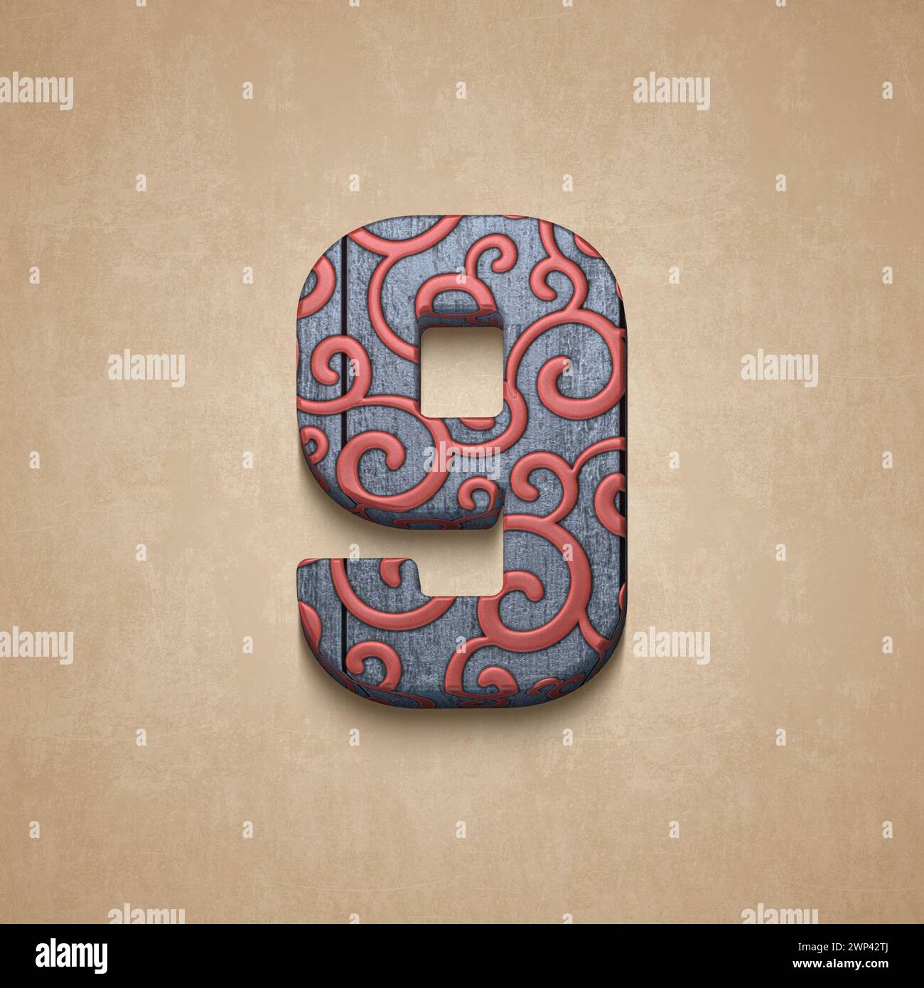 set of decorated wooden numbers, 3d rendering Stock Photo - Alamy