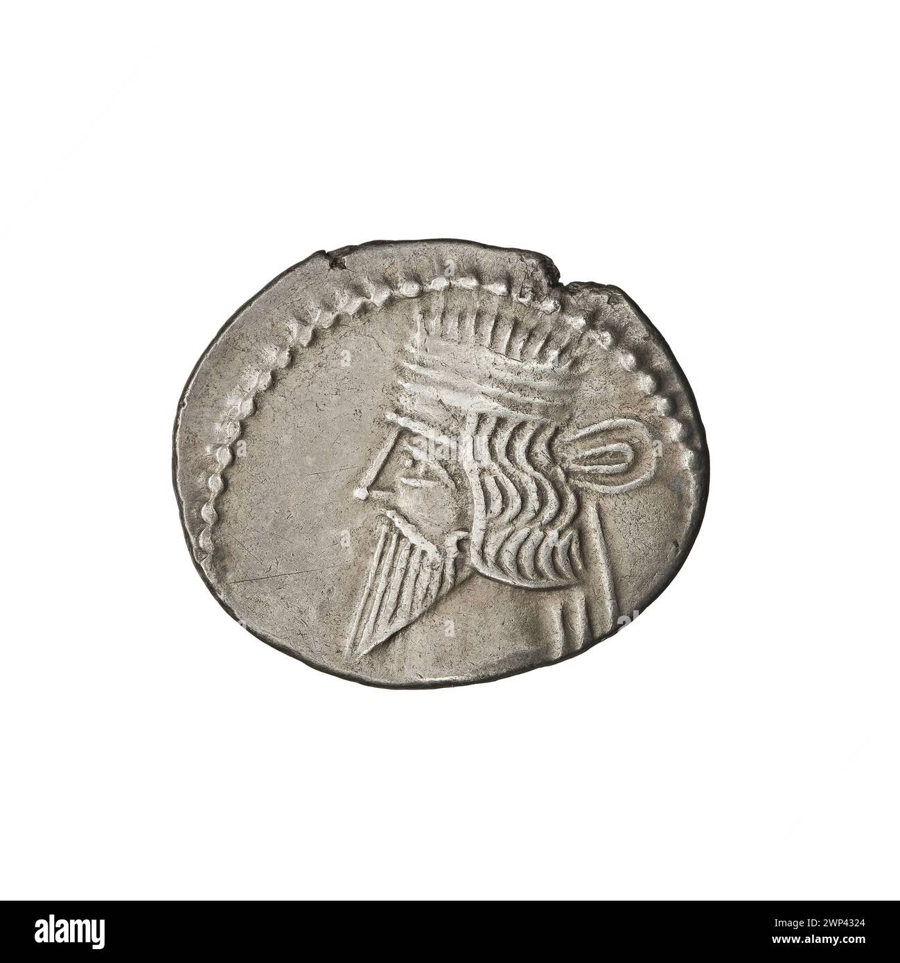 This drachma coin was issued under King Vologases I of Parthia, who ...