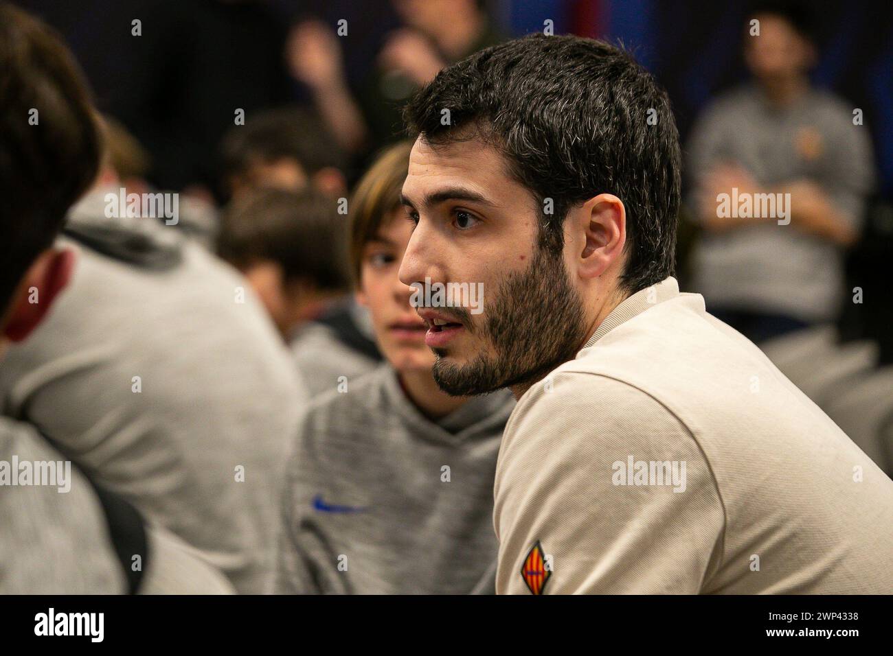 Alex Abrines of FC Barcelona looks on during the meeting with the ...