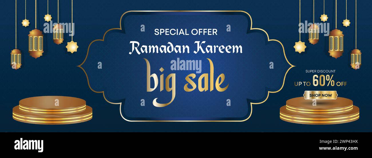 Ramadan Kareem Web Background Super Sale Banner with Podium for Display ...
