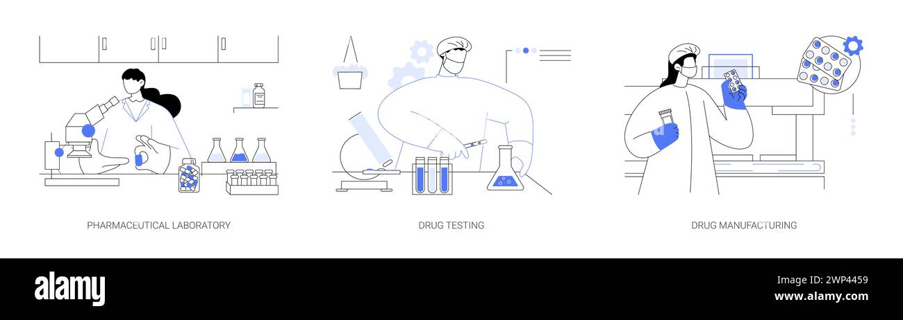 Drug manufacturing abstract concept vector illustrations Stock Vector ...