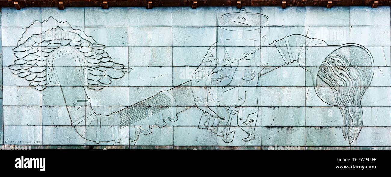 Sculptured relief panel, by Mitzi Cunliffe, on the Heaton Park pumping ...