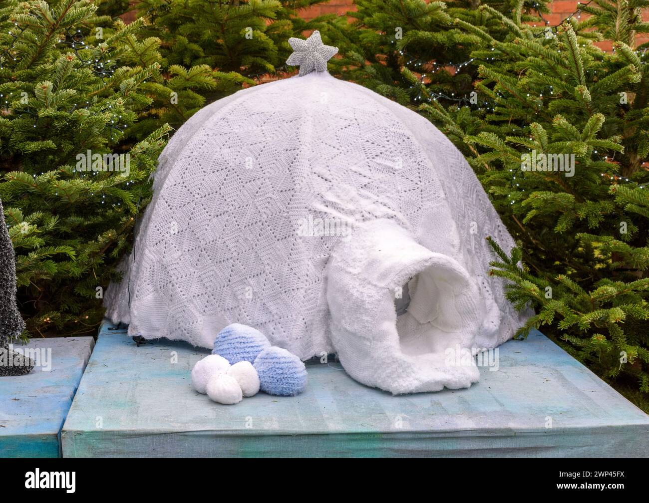 Knitted or crocheted igloo on display at the Ruddington Christmas ...