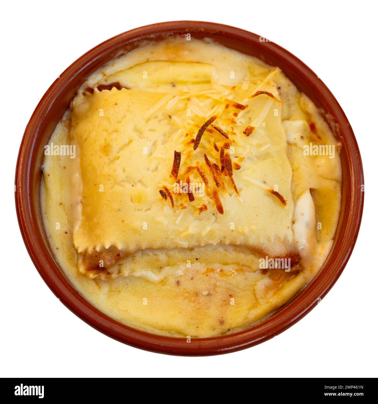 Traditional Italian dish is lasagna baked in oven under cheese crust ...