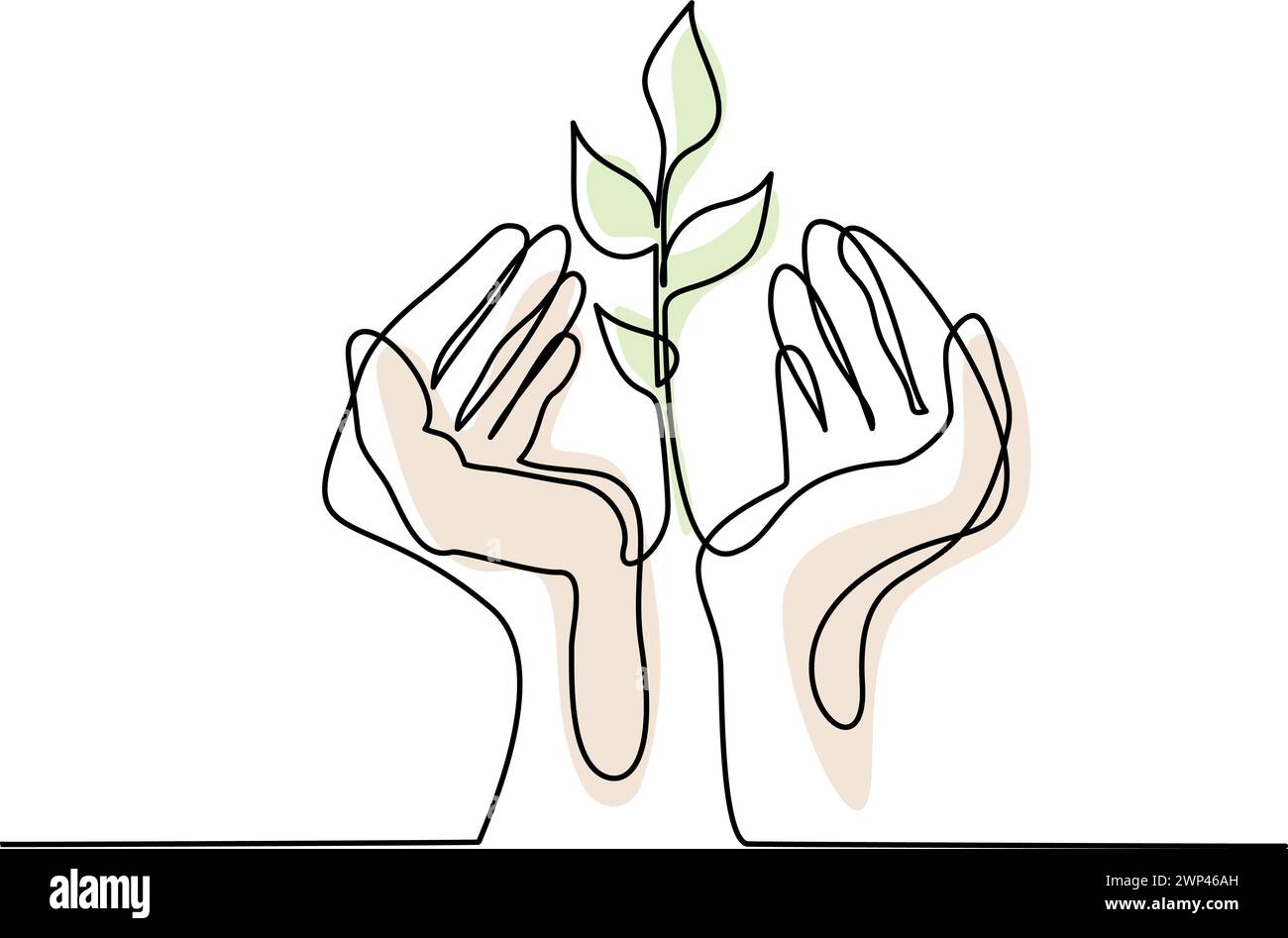Hands keep sprout of plant. Continuous one line drawing Stock Vector ...