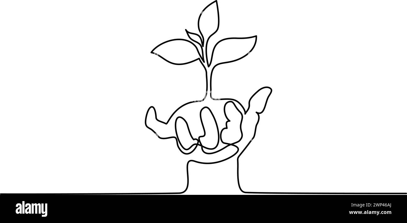 Hand holding leaf continuous Cut Out Stock Images & Pictures - Alamy