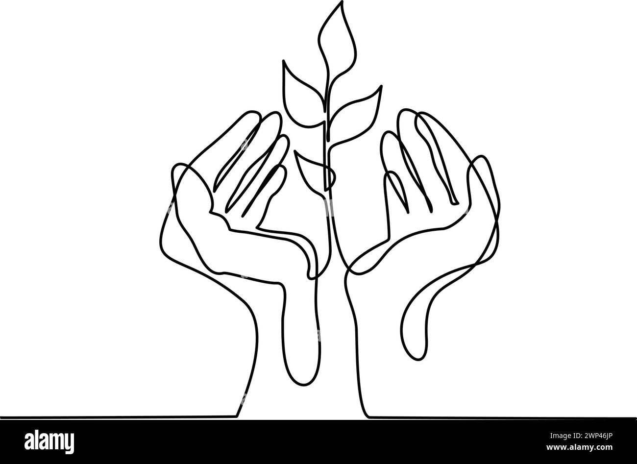 Hands keep sprout of plant. Continuous one line drawing Stock Vector ...