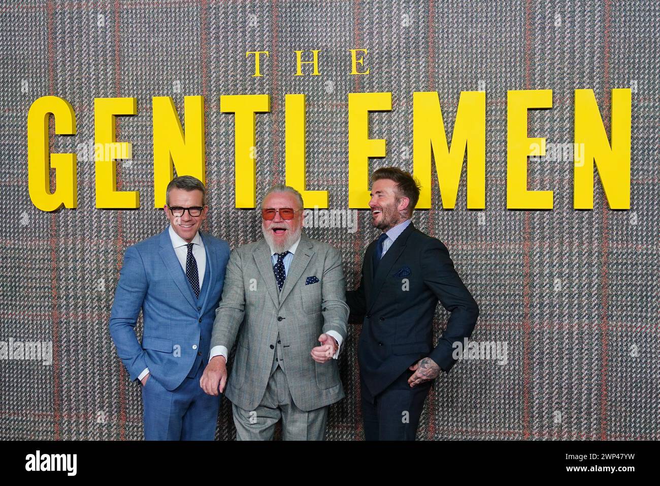(left to right) Max Beesley, Ray Winstone and David Beckham attending the premiere of Netflix ...