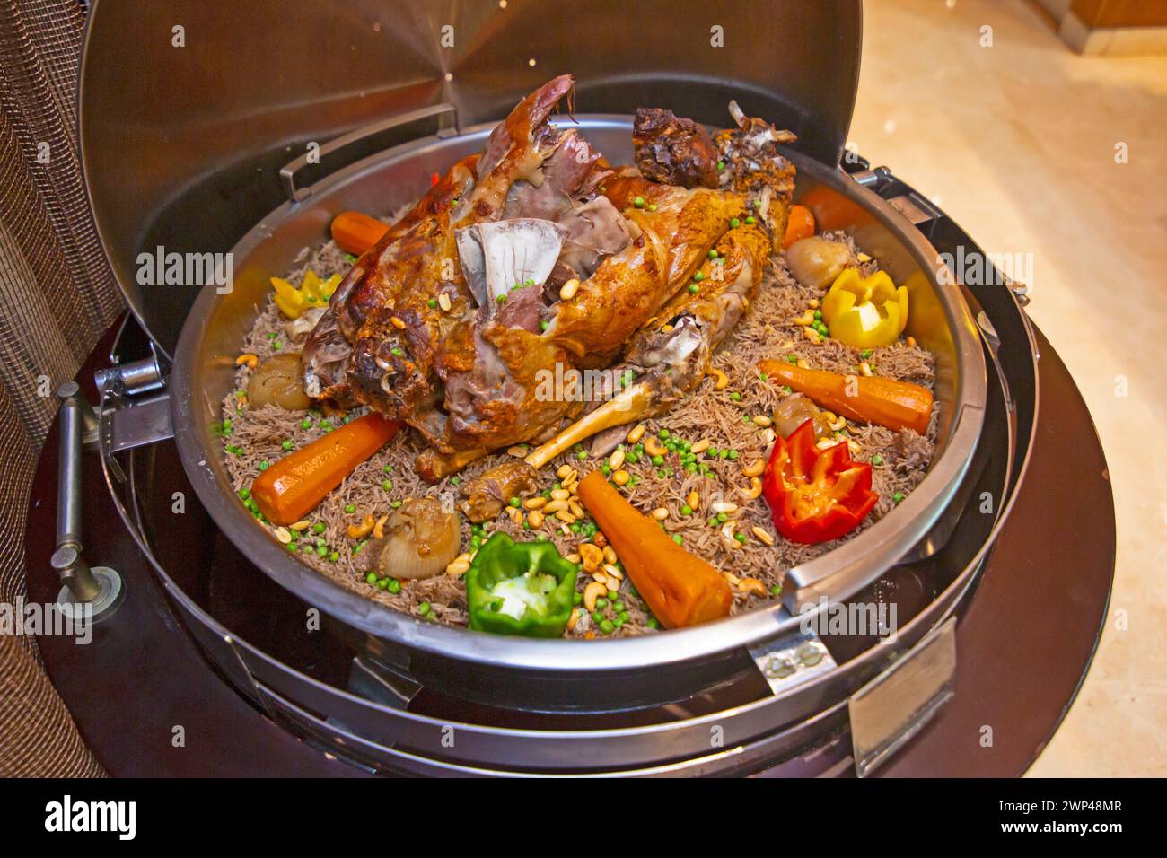 lamb ouzi or lamb mandi in a arabic buffet setup Stock Photo - Alamy