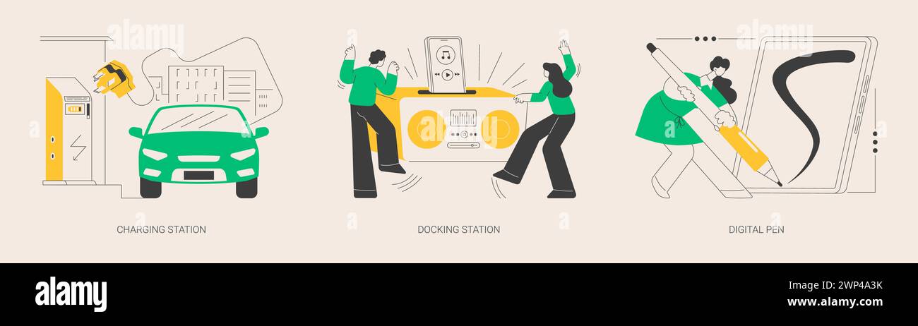 Electronic device use and charge abstract concept vector illustrations ...