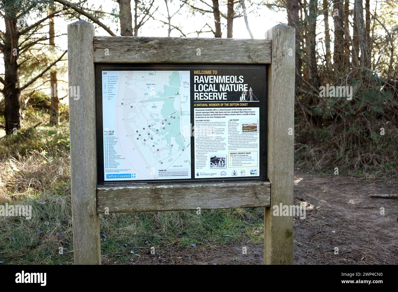 A sign depicting Ravenmeols Nature Reserve in Formby,Merseyside Stock ...
