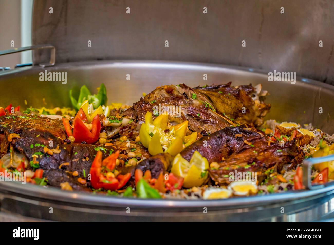 lamb ouzi or lamb mandi in a arabic buffet setup Stock Photo - Alamy