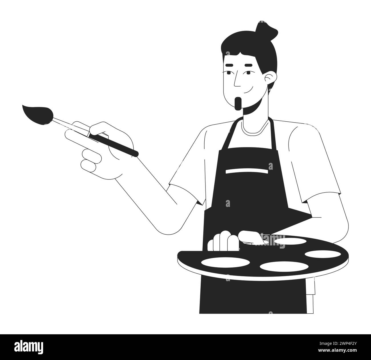 Caucasian man holding paintbrush, art palette black and white 2D line cartoon character Stock ...