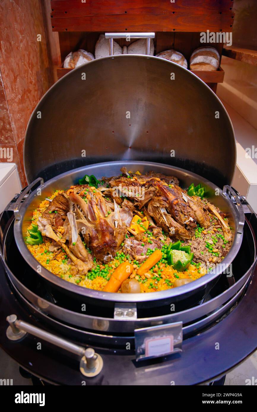 lamb ouzi or lamb mandi in a arabic buffet setup Stock Photo - Alamy
