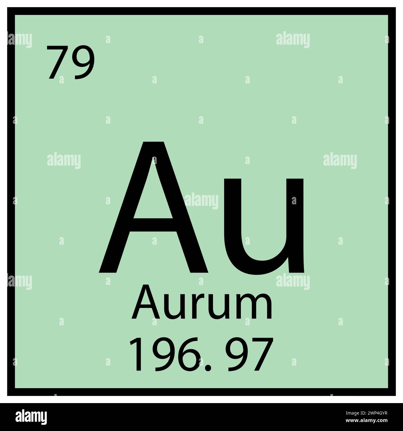 Aurum sign. Chemical element. Mendeleev table symbol. Square frame ...