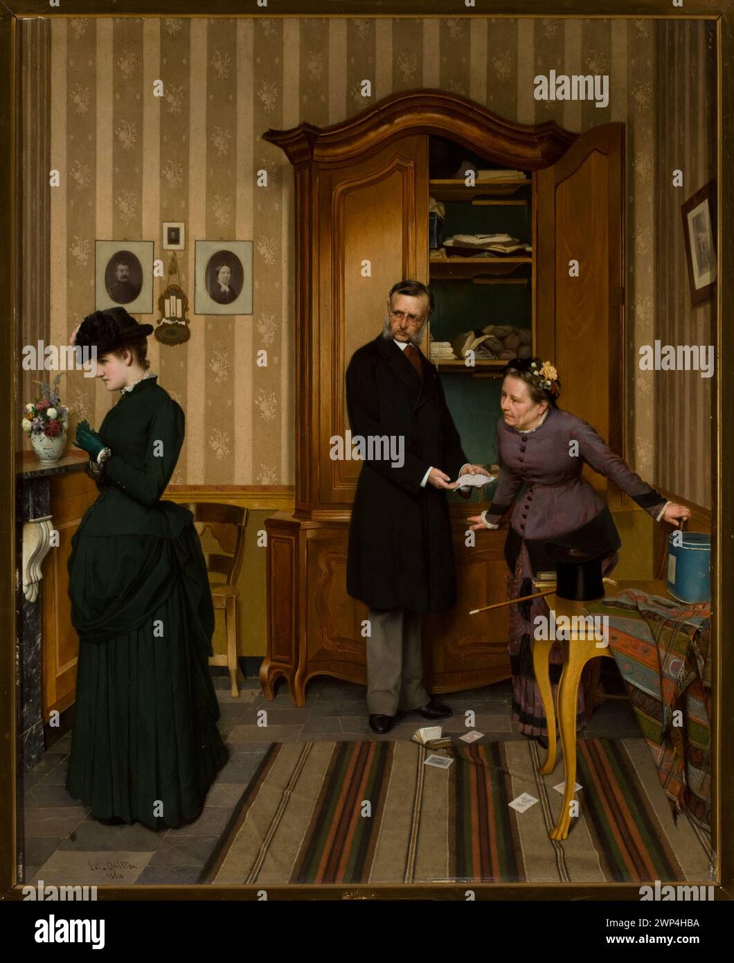 Painting by Edward Qitton from 1884 depicting a figure reading or ...