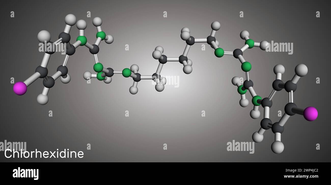 Chlorhexidine disinfectant and antiseptic drug molecule. Molecular ...