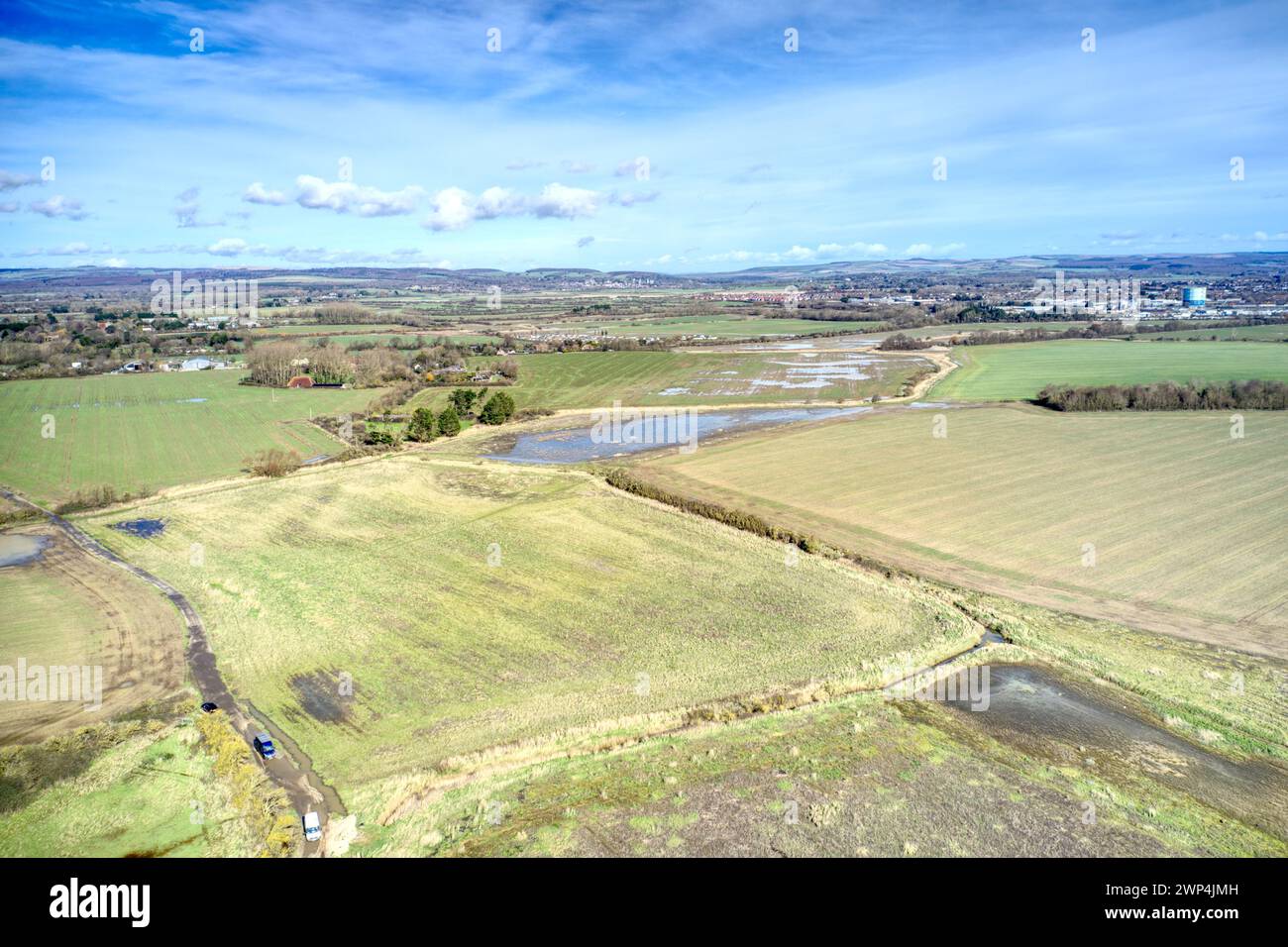Aerial photo of the West Sussex countryside after heavy rainfall at ...