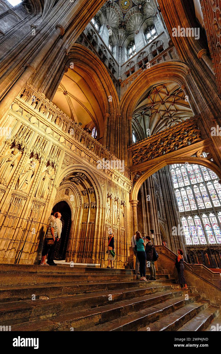 View upwards into the Bell Harry church tower, Romanesque and Gothic ...