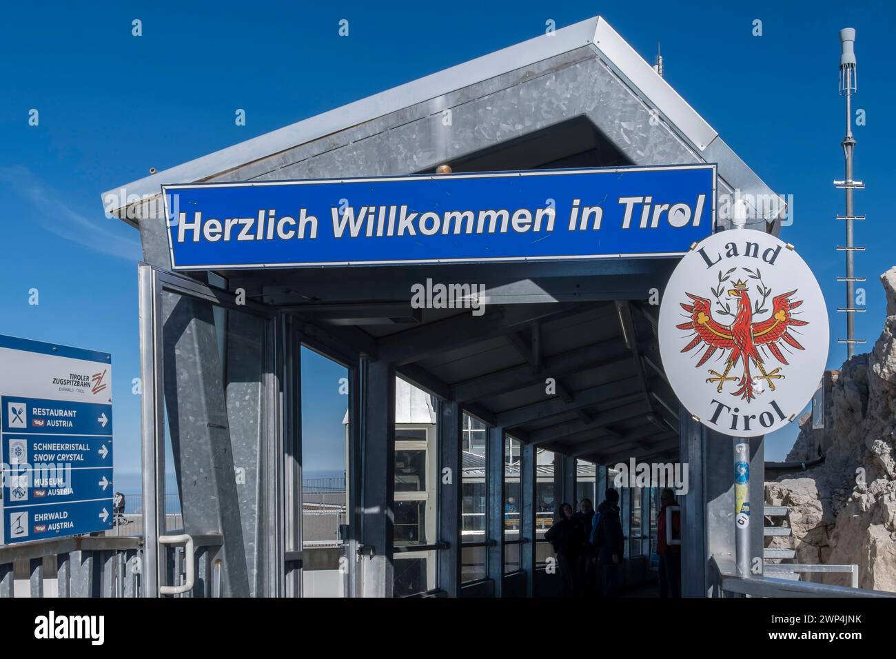Welcome sign 'Welcome to Tyrol' at the transition from the German to ...