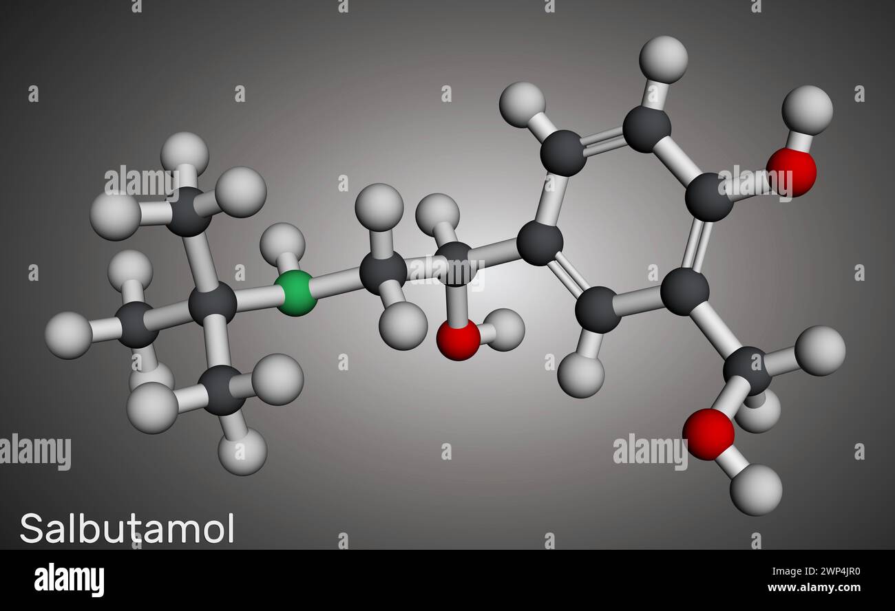 Salbutamol, albuterol molecule. It is short-acting agonist used in the ...