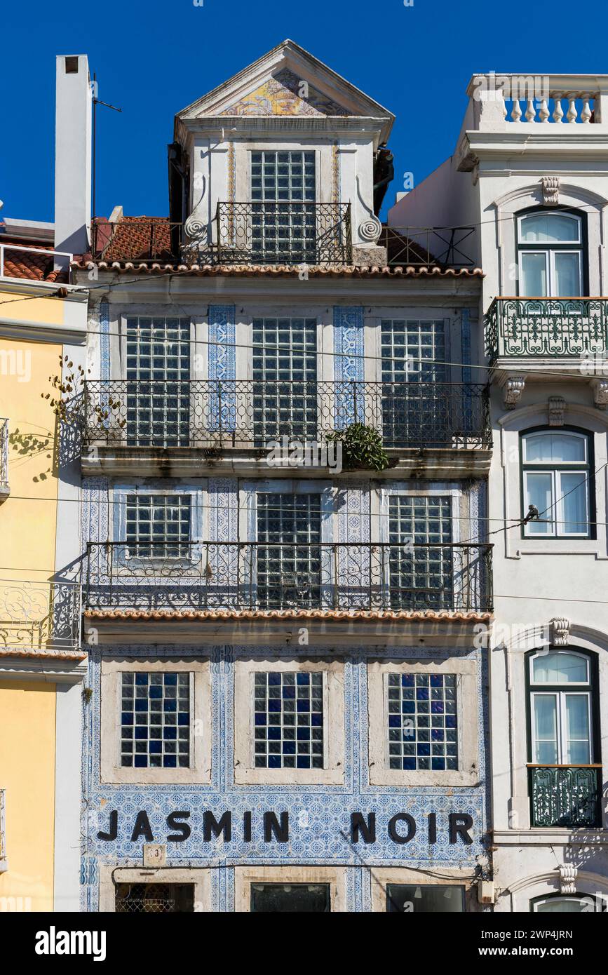 Old building, facade with typical azulejos, house facade, tiles in the ...