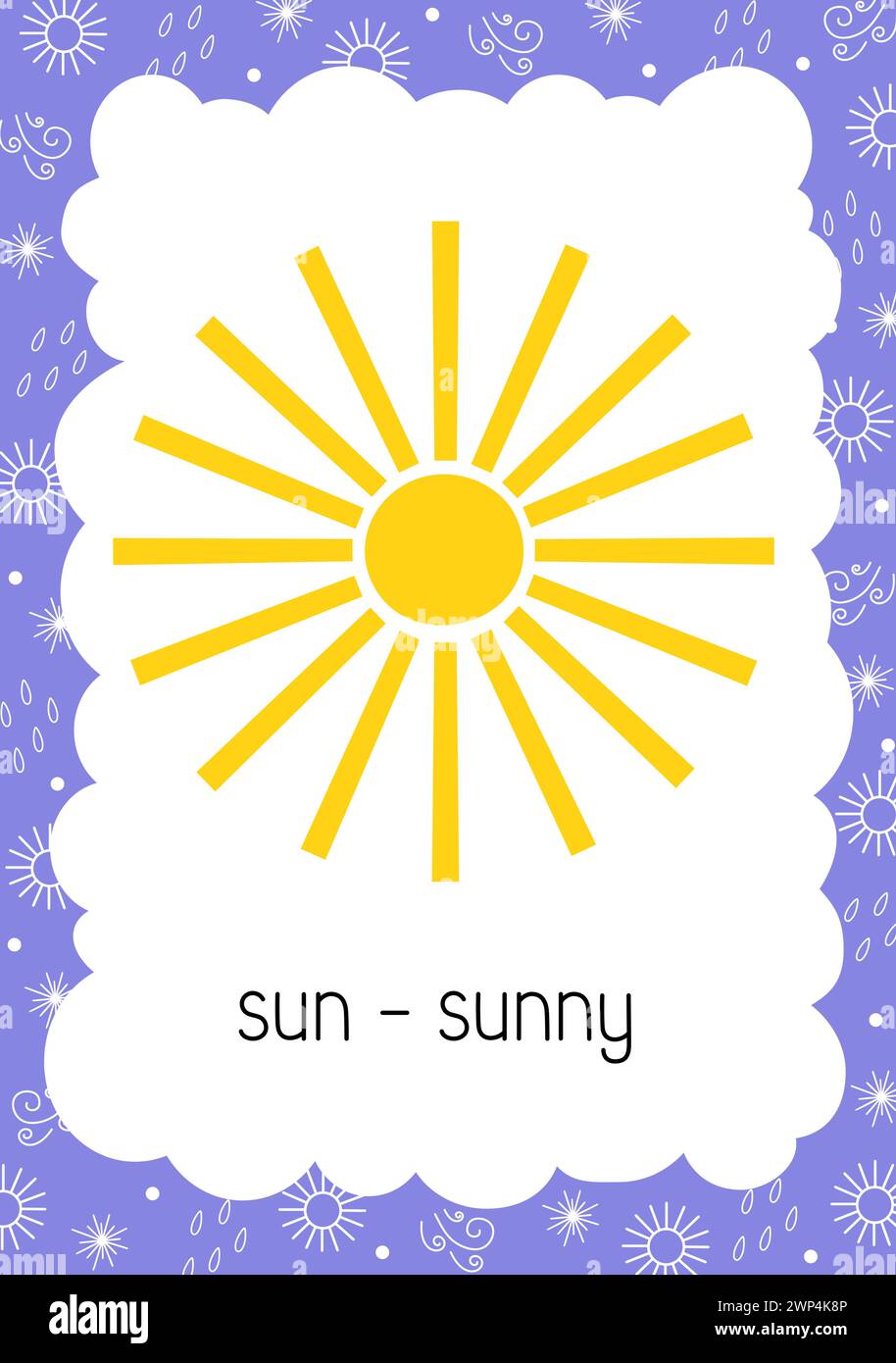 Weather flash card Sun - Sunny topical vocabulary learning printable ...
