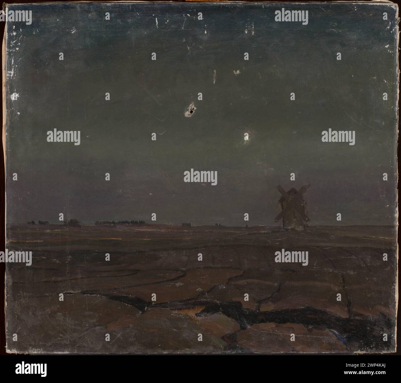 Landscape with a windmill - night; Szczygli Skki, Henryk (1881-1944 ...