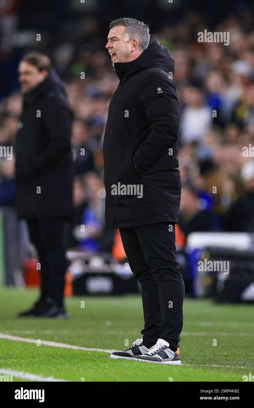 Leeds, UK. 05th Mar, 2024. Stoke City Manager Steven Schumacher shouts ...