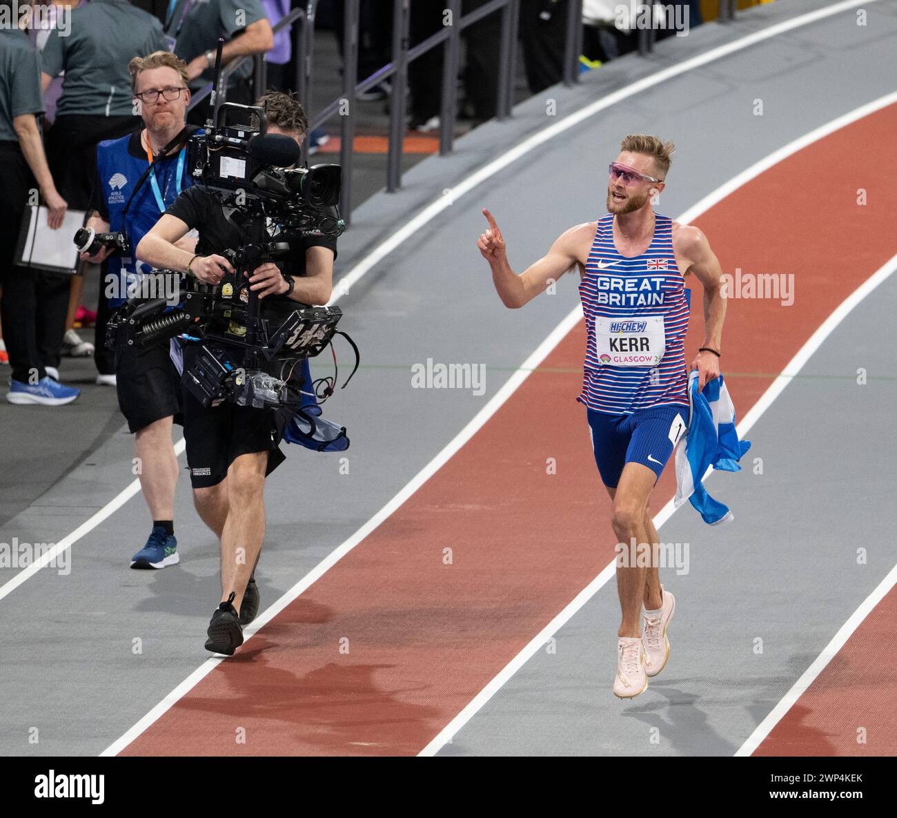 Josh Kerr celebrate’s after winning the 3000m men’s final at the World ...
