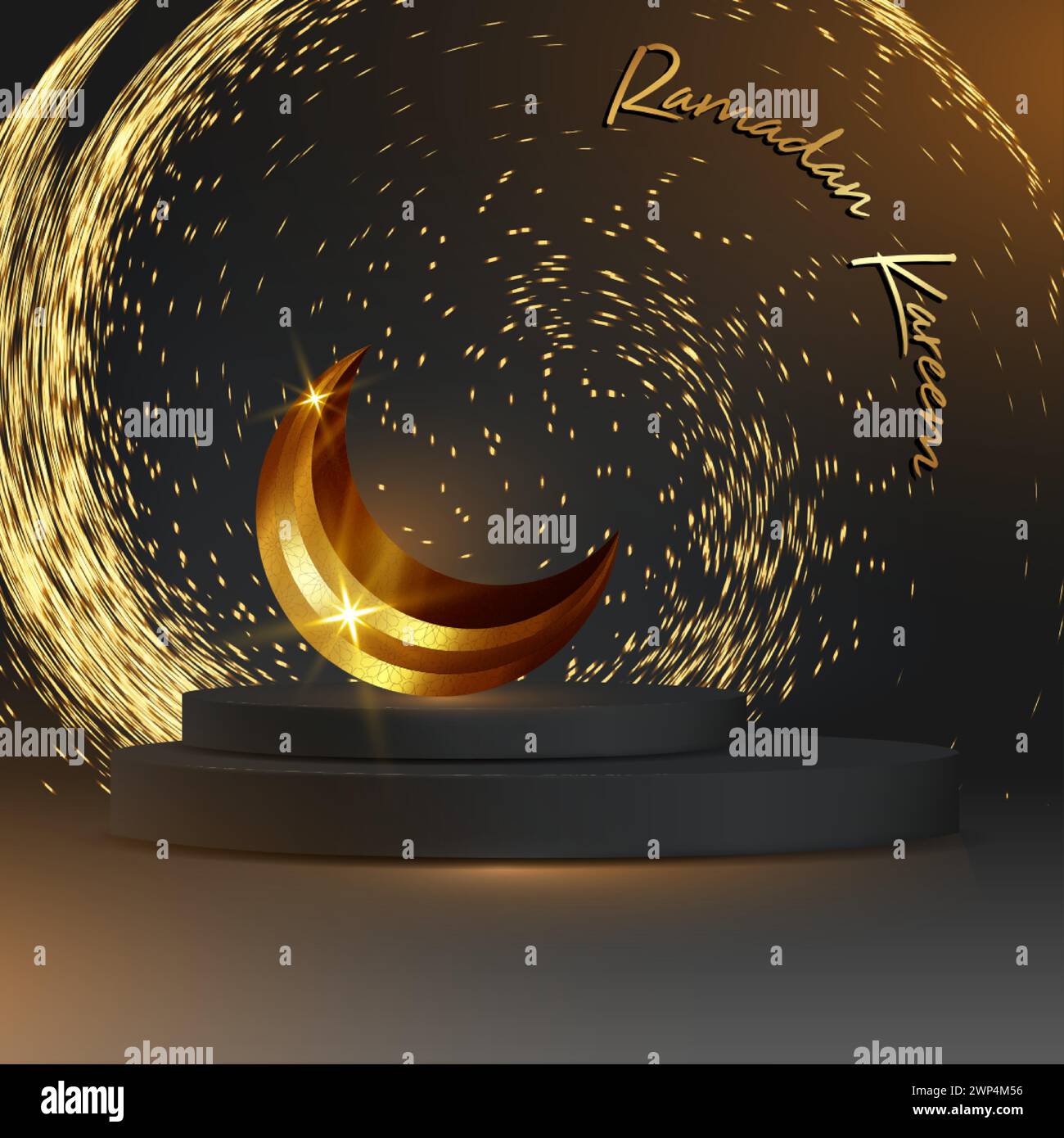 Ramadan Luxury Islamic Podium with Islamic gold crescent moon, Spiral ...