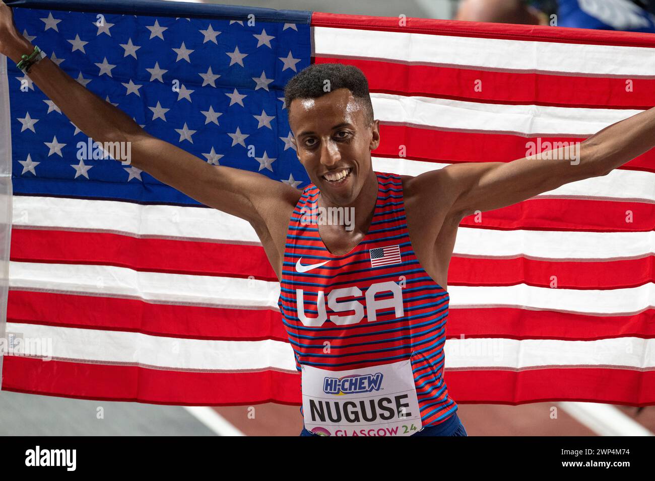 Yarad Nuguse of the USA celebrates his silver medal in the 3000m men’s ...