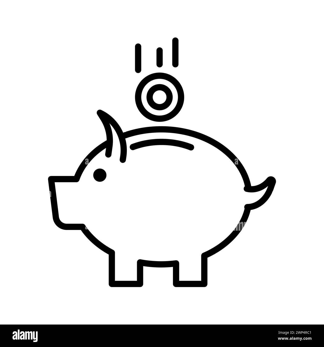 Vector black line icon pig bank isolated on white background Stock ...