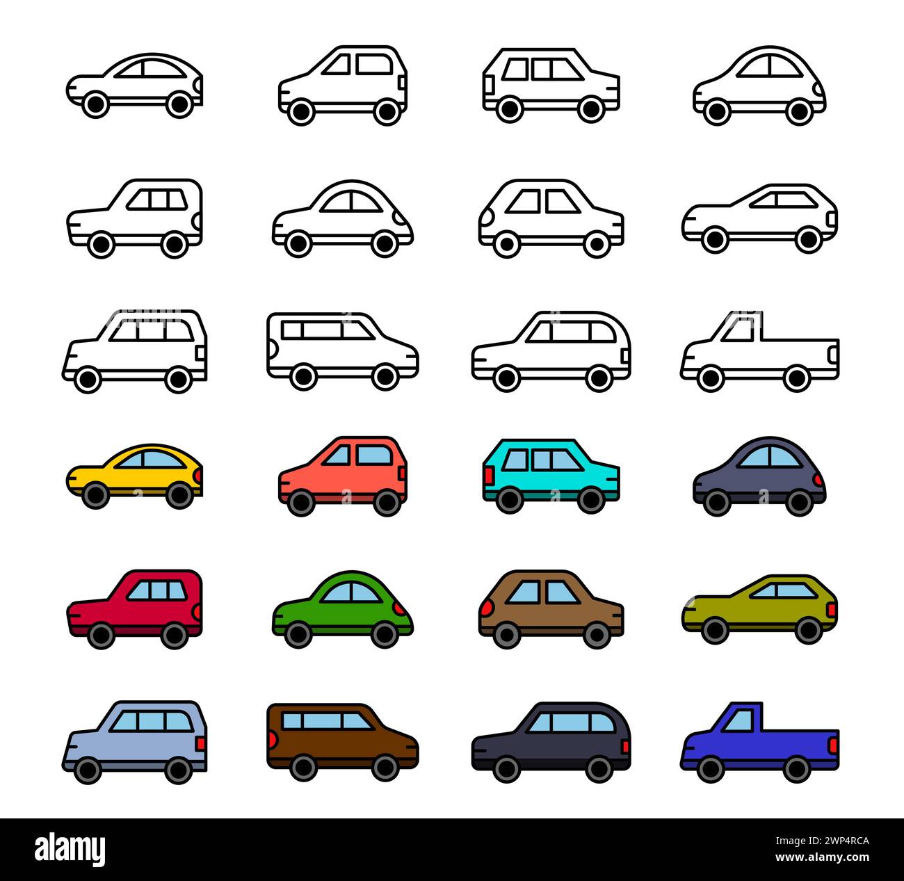 Vector line icon set simple car. Outline symbol auto and transportation ...