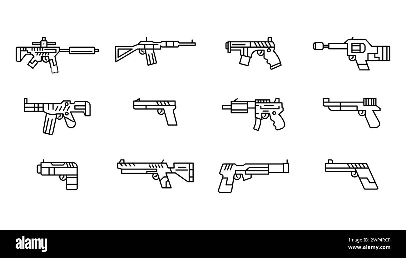 Vector line icon gun set. Outline symbol weapon security and military ...