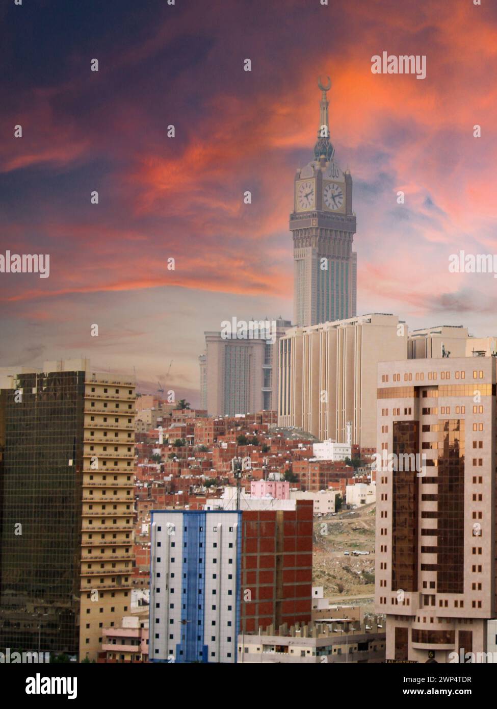 Royal Clock Tower and hotel buildings in Mecca. View of Mecca city from ...