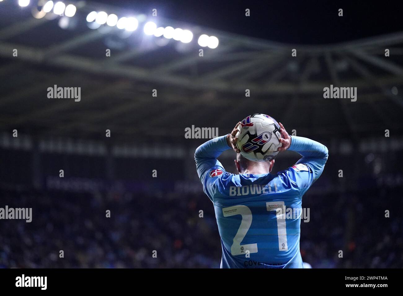 Coventry City's Jake Bidwell takes a throw-in during the Sky Bet ...
