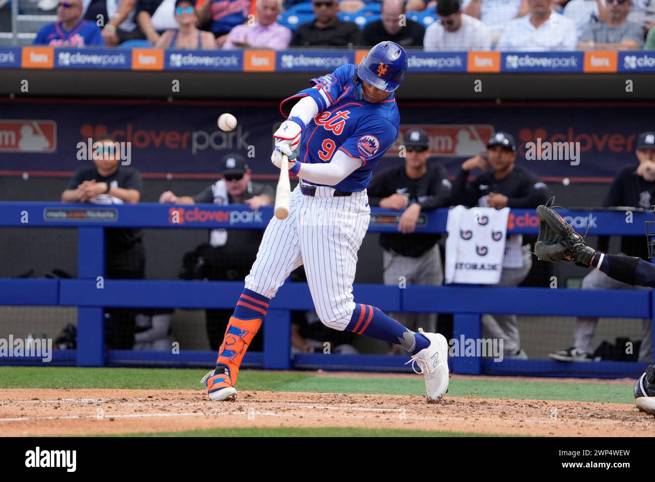 New York Mets' Brandon Nimmo doubles during the third inning of a ...