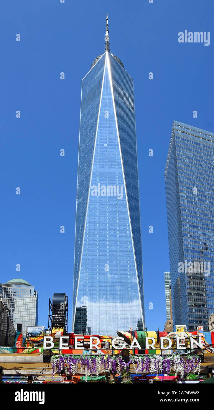 Beer garden in front of One World Trade Centre or Freedom Tower, Ground ...