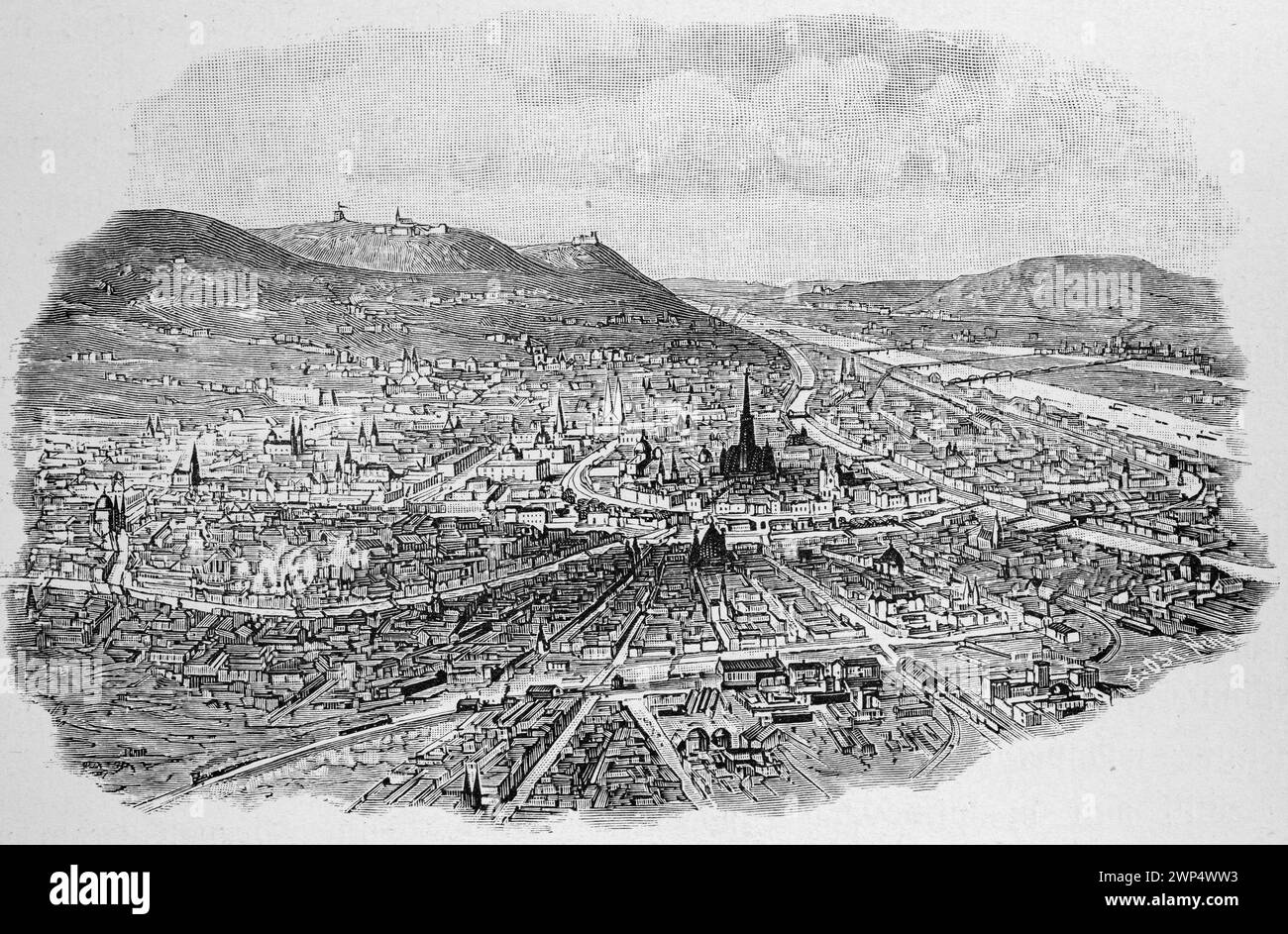 City view of Vienna, buildings, streets, mountains, Danube, Austria ...