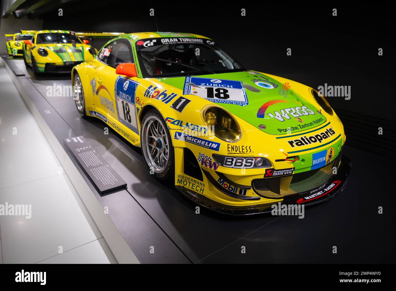 yellow Porsche 911 GT3 RSR 2023 in historic Porsche-Museum, German ...